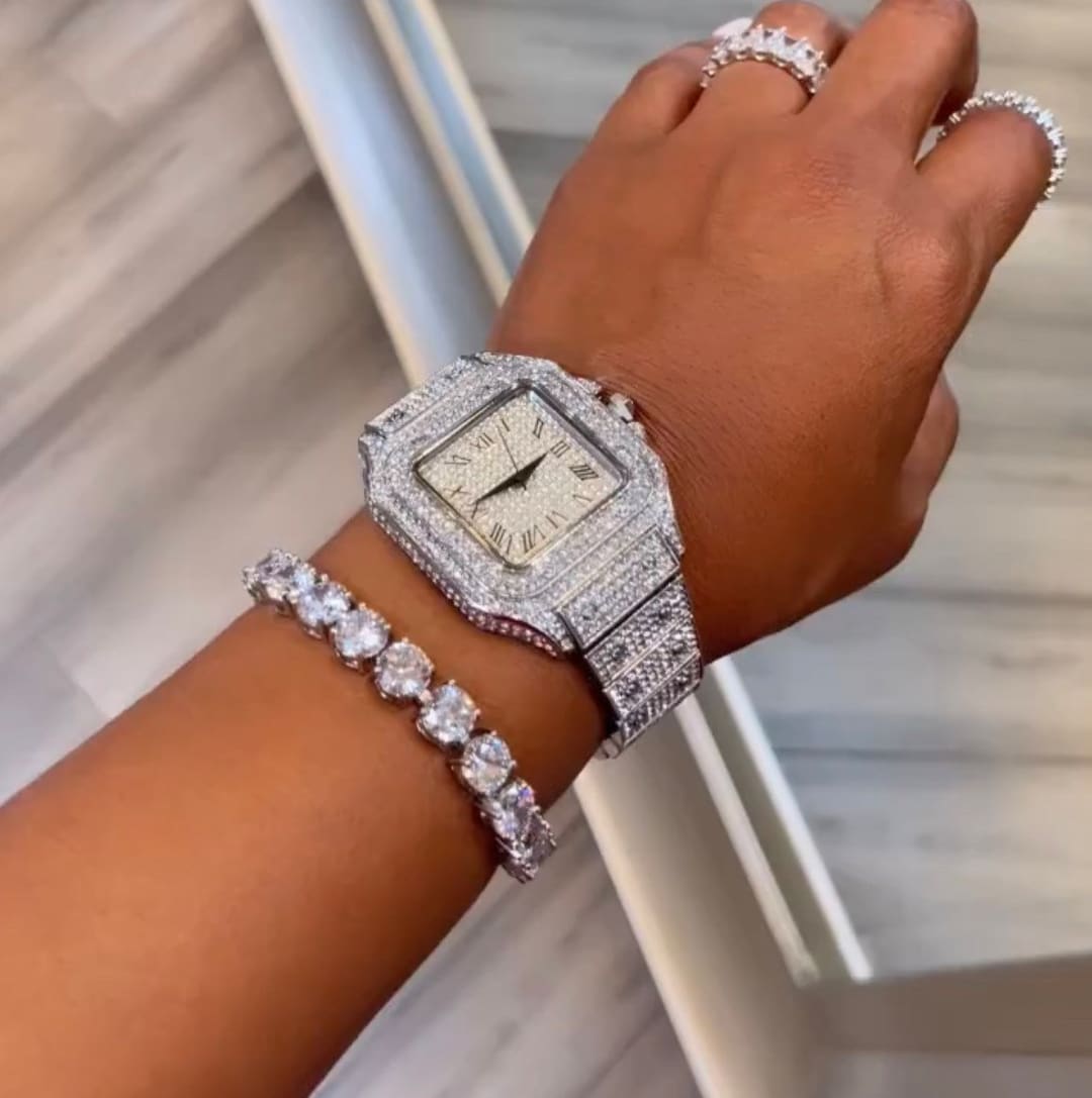 2 Piece SET, Hip Hop Iced Watch Set, Luxury Jewelry, Bling Watch Stack, Bracelet Watch Stack ...