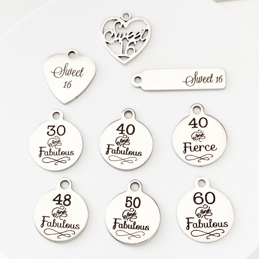 Add on Milestone Charms, Sweet 16, 30 40 48 50 60 & Fabulous Charms, 48 ...