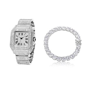 2 Piece SET, Hip Hop Iced Watch Set, Luxury Jewelry, Bling Watch Stack ...