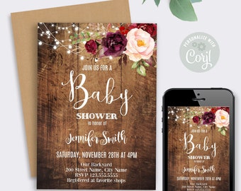 Rustic Baby Shower Invitation Printable Self-editable | Etsy