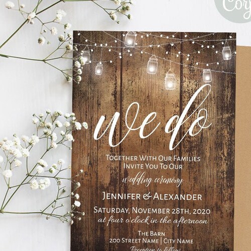 Wood and Lights Backgrounds Rustic Wedding Invitation - Etsy