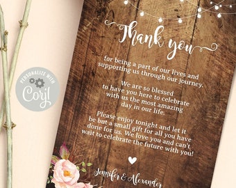 Rustic Thank You Card Printable Letter Editable Template | Etsy