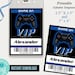VIP Video Game Pass, Game on Birthday Party Blue VIP Pass, Editable ...