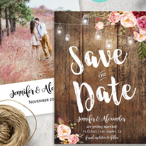 Rustic Wedding Invitation Rustic Wood and Mason Jar Lights - Etsy