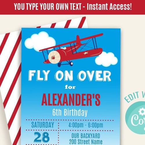 Airplane Invitation Airplane Invites Instant Download - Etsy
