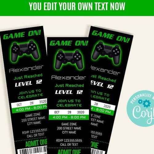 Video Game Ticket Invitation gamer Party Invitation. | Etsy