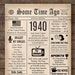 1940 Birthday Newspaper, Vintage Printable Sign, Not Editable, Instant ...