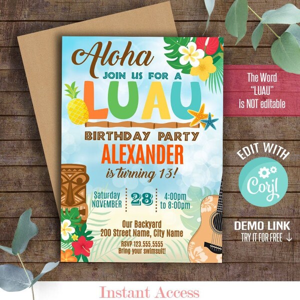 Luau Party Invitations - Etsy