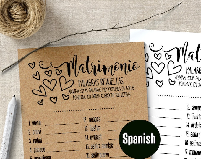 SPANISH Bridal Shower Game Wedding Word Scramble in Spanish - Etsy