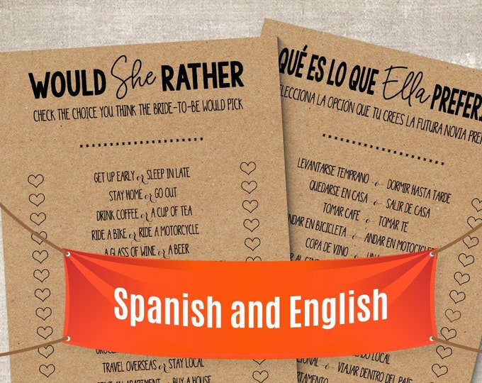 Bridal Shower Games Would She Rather Game Spanish and - Etsy