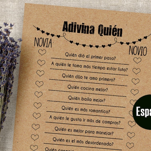 SPANISH Bridal Shower Games Guess Who Game in Spanish - Etsy