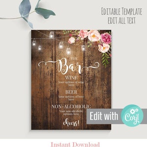 Rustic Bar Sign, Editable Template, Printable Digital File JPG and PDF ...