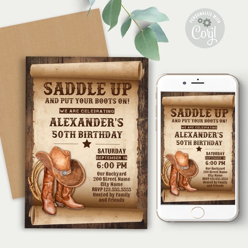 Cowboy Birthday Invitation Country Western Instant Download - Etsy