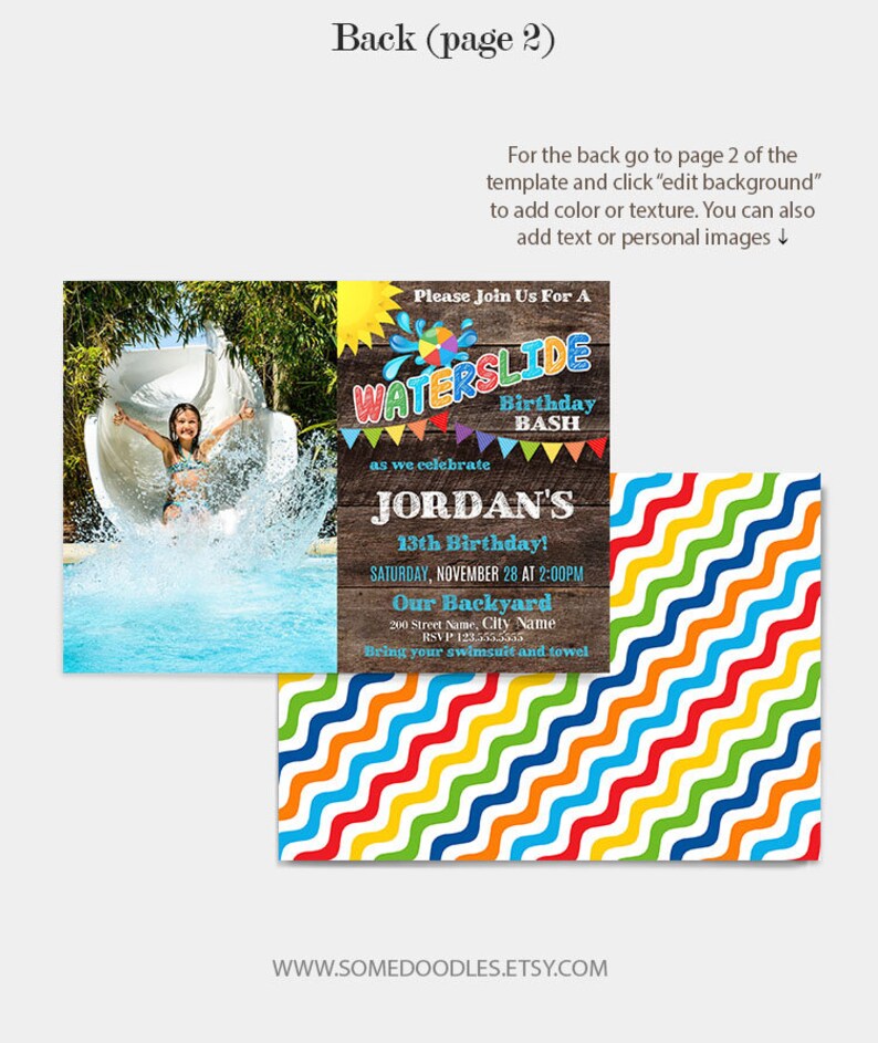 Waterslide Birthday Party Invitation Printable Editable | Etsy