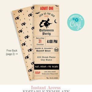 Halloween Party Ticket Invitation, Instant Download Self-editable ...
