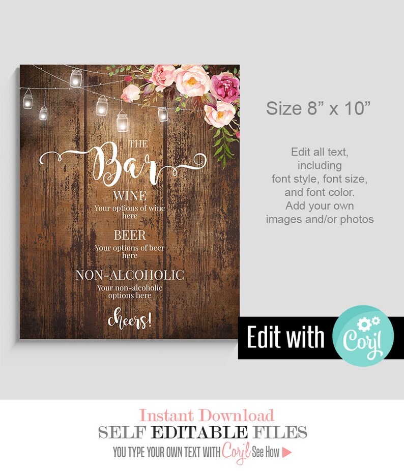 Rustic Bar Sign Editable Template Printable Digital File JPG - Etsy
