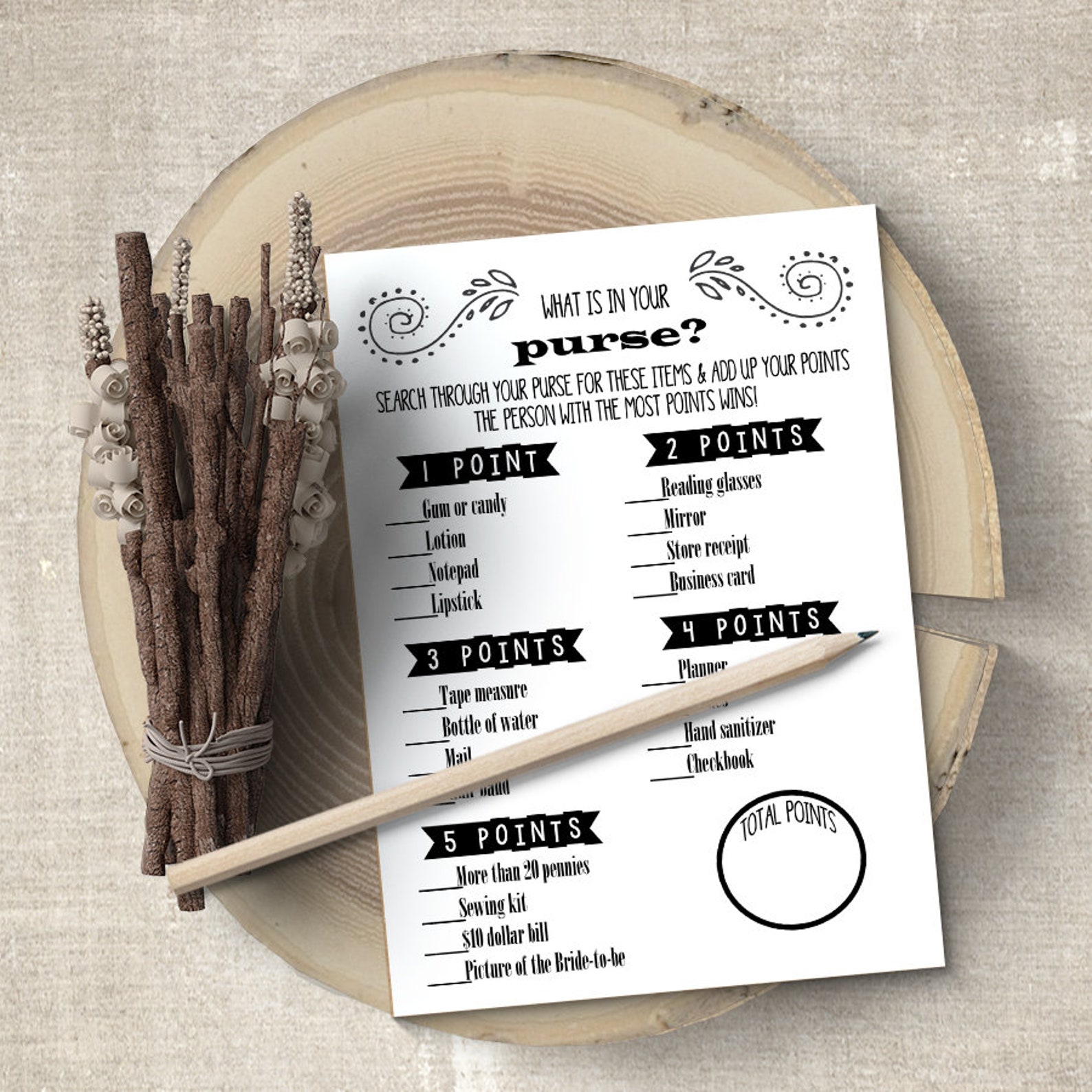 What is in Your Purse Game, Wedding Games, Bridal Shower, Printable ...