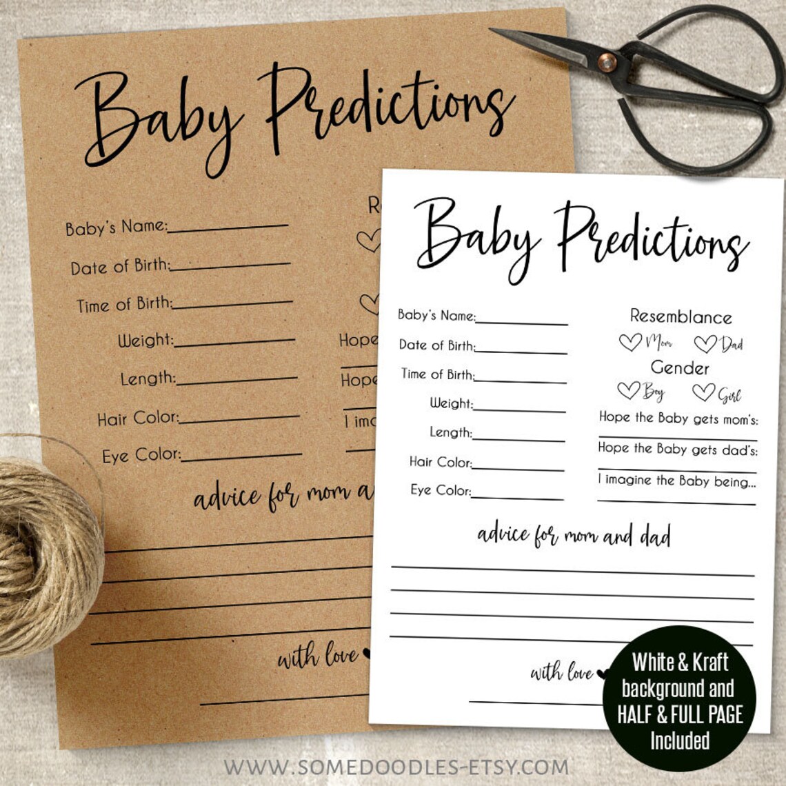Baby Shower Games and Activities Printable Baby Predictions | Etsy