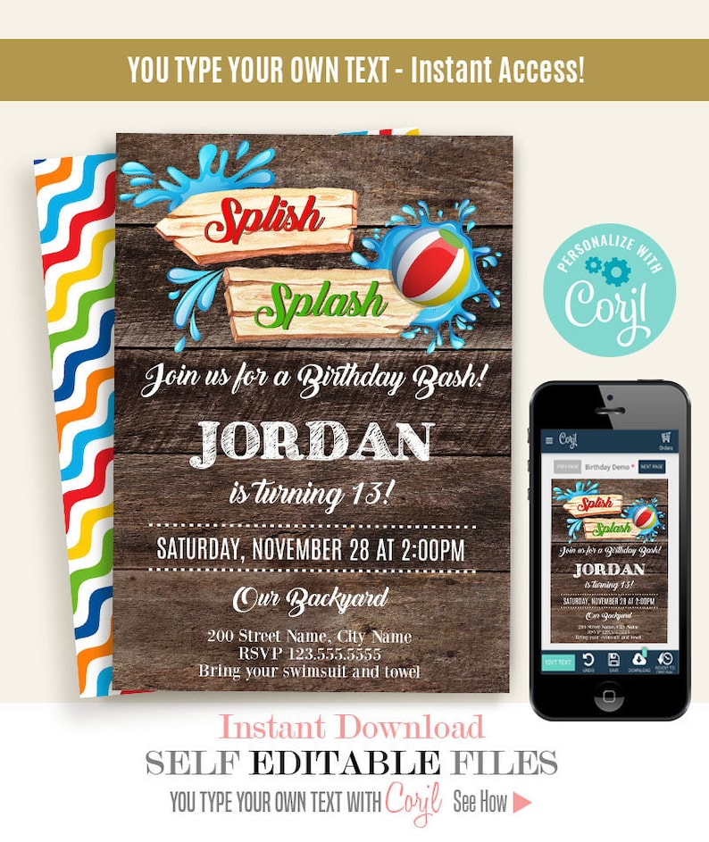 Splish Splash Birthday Party Invitation Instant Download - Etsy