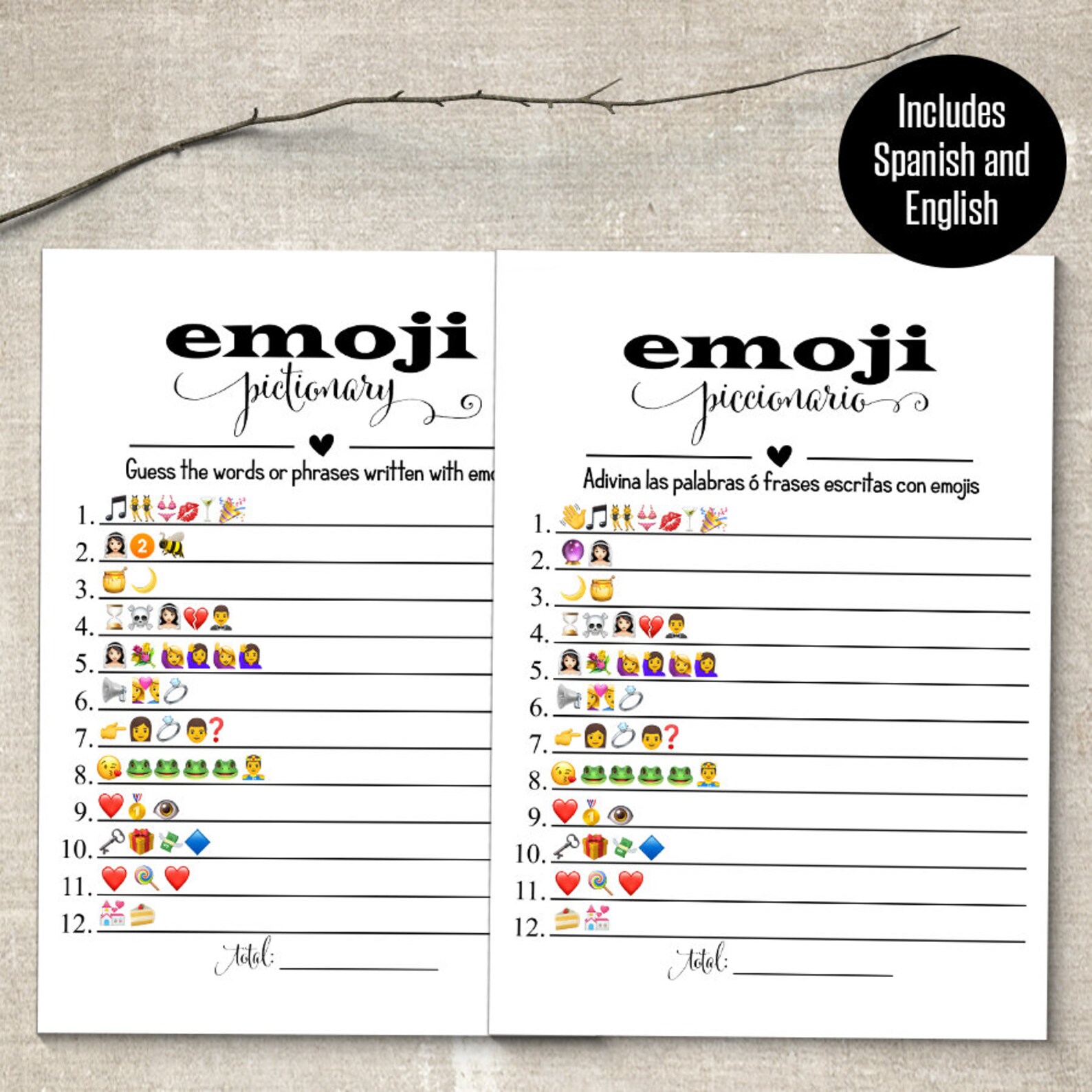 Spanish and English Emoji Pictionary Game Bridal Shower - Etsy