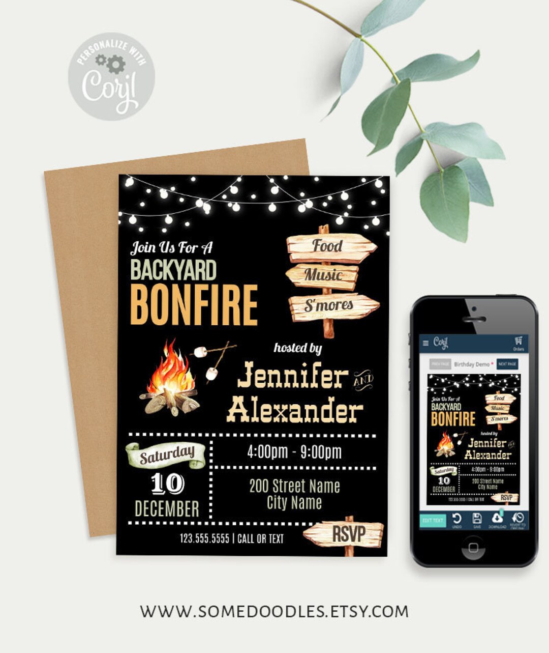 Backyard Bonfire Party Invitation, Instant Download Self-editable ...