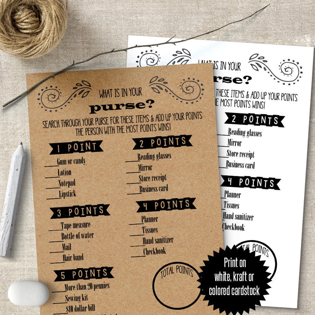 What is in Your Purse Game, Wedding Games, Bridal Shower, Printable ...