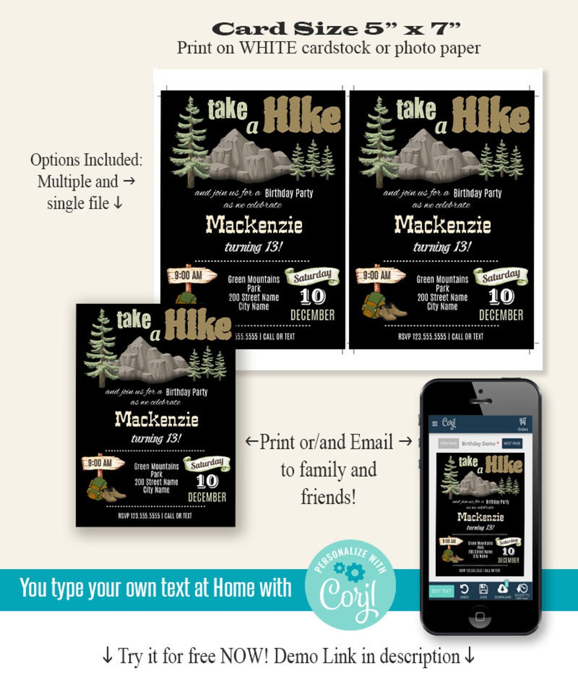 Hiking Birthday Party Invitation: Mountain Adventure Theme (digital ...