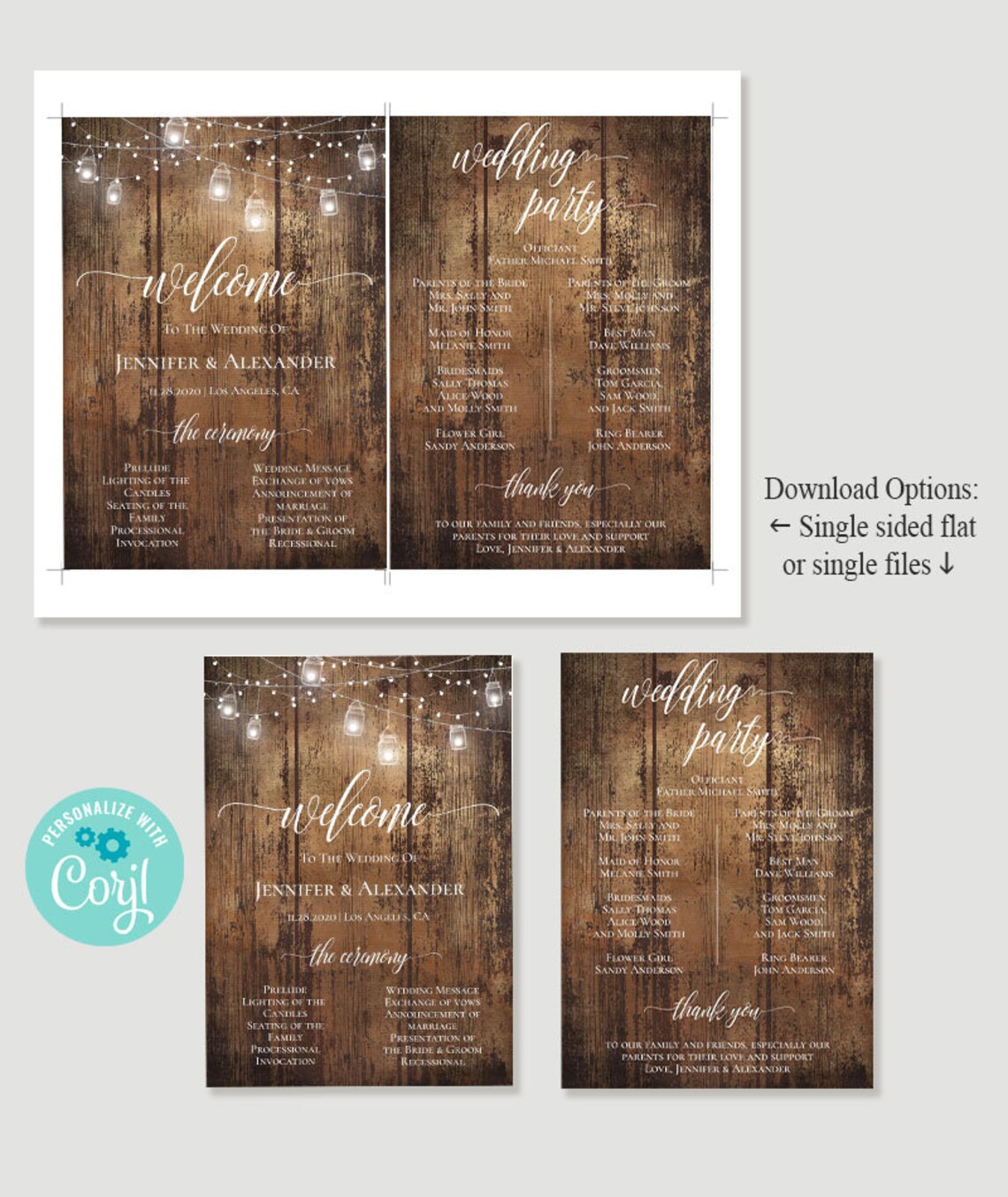 Rustic Wedding Program, Printable Self-editable Template, Edit With ...