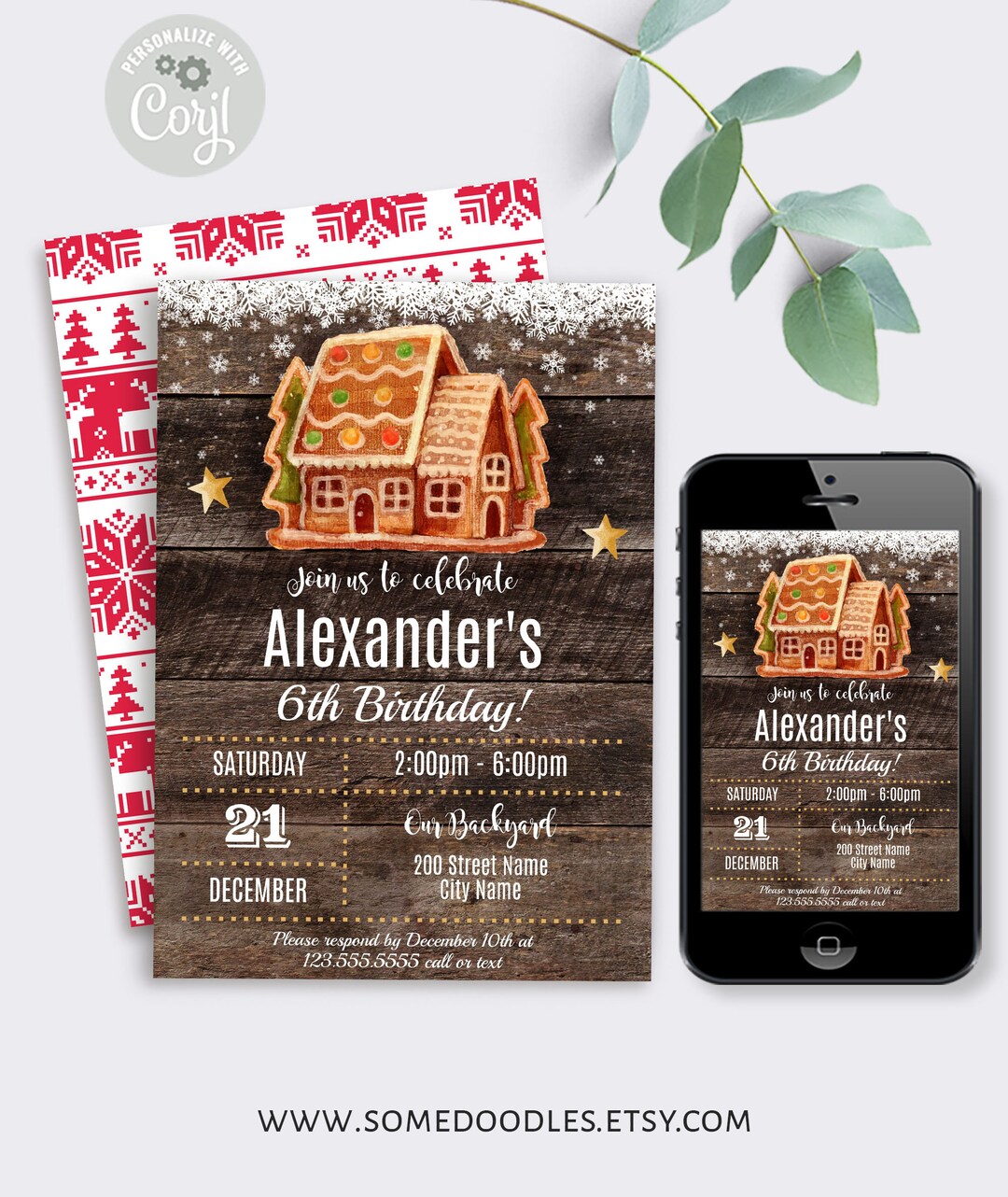 Gingerbread House Party Invitation, Print or Text, Self-editable ...