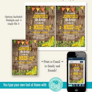 Corn Maze Birthday Party Invitation, Self-editable Template, Instant ...