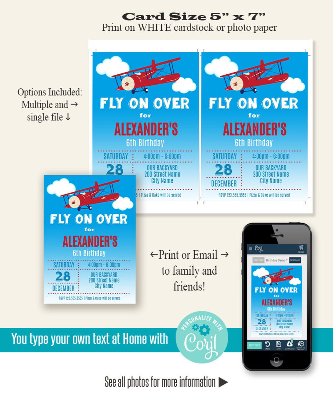 Airplane Birthday Party Invitation Editable Template - Etsy