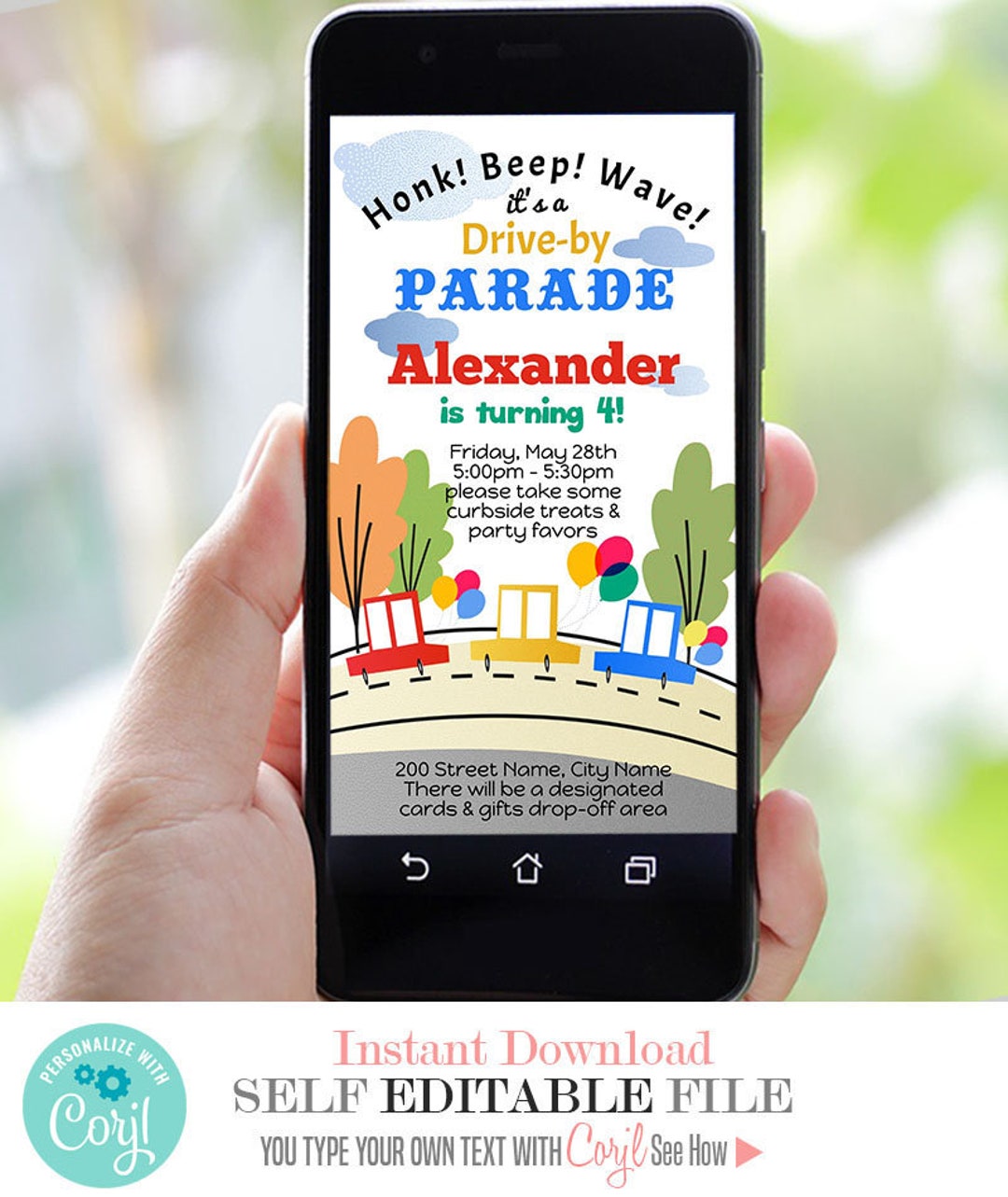 Drive-by Parade Invitation, Quarantine Birthday, Text Invite, Editable ...