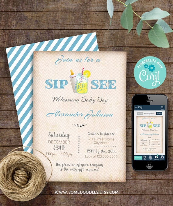 Sip and See Invitation Printable Self-editable Template - Etsy