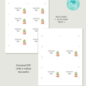 Editable Succulent Food Labels, Flat and Tents, Self-editable Template ...