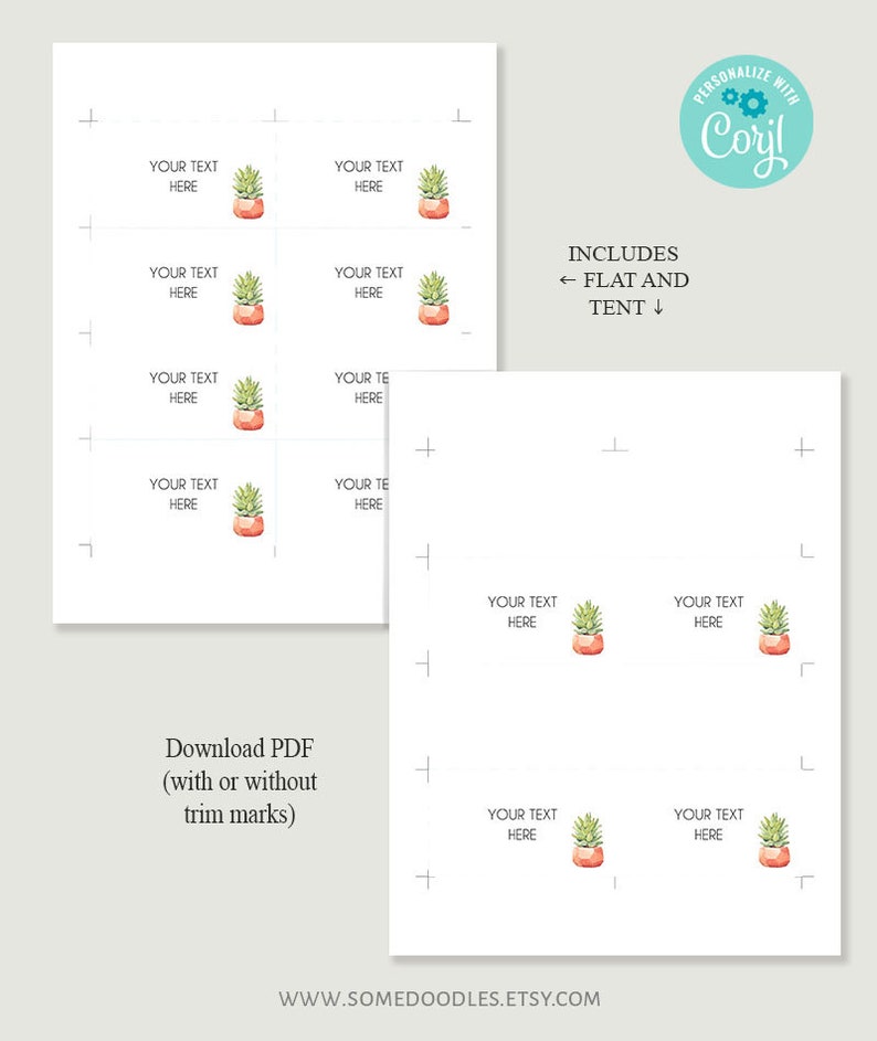 Editable Succulent Food Labels Flat and Tents Self-editable | Etsy