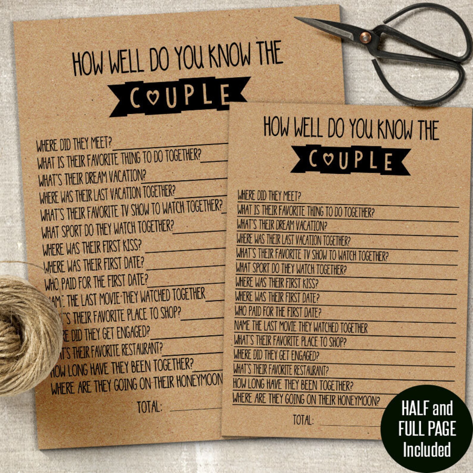 How Well Do You Know the Couple Game, Couples Shower, Printable ...