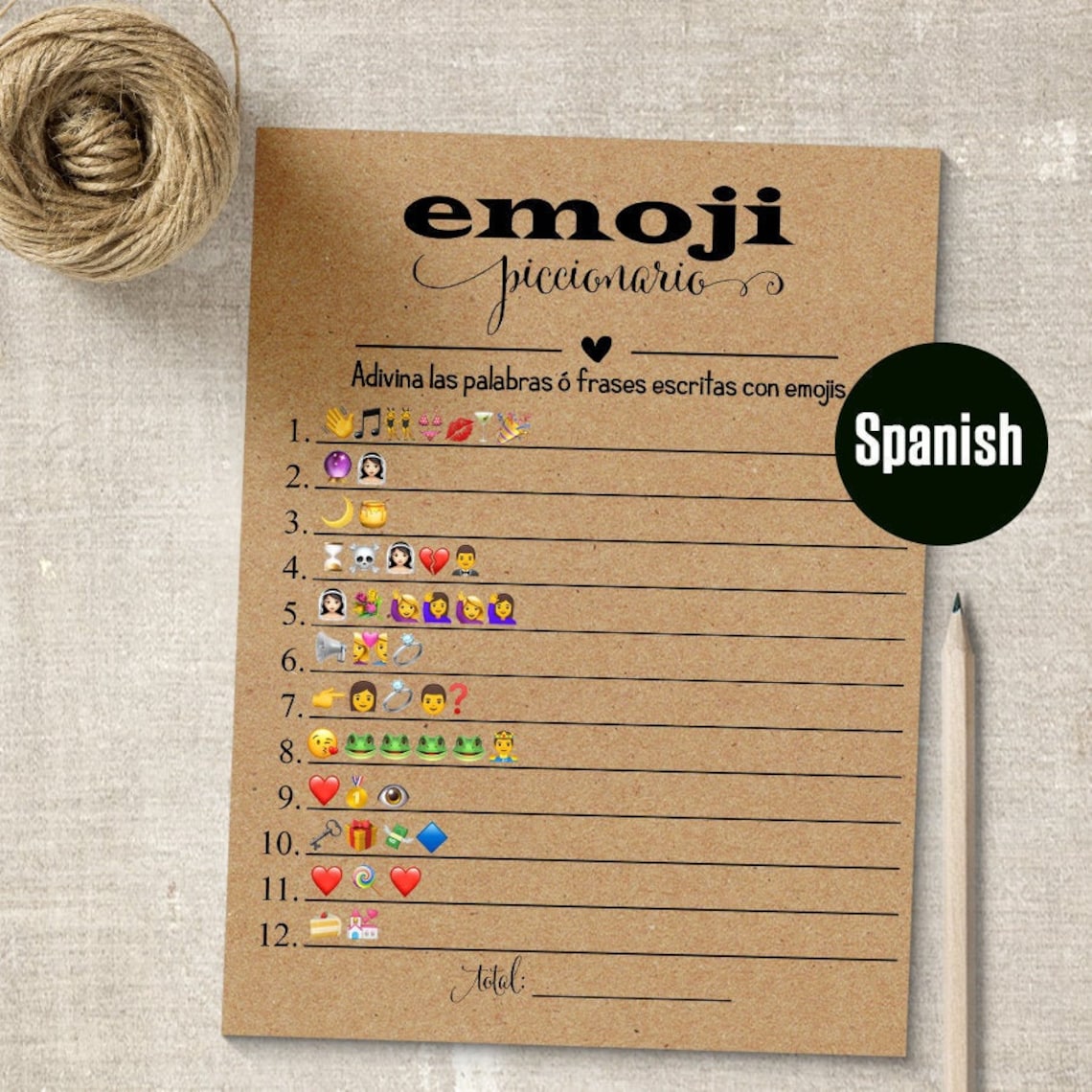 SPANISH Bridal Shower Game Emoji Pictionary in Spanish, Printable PDF ...