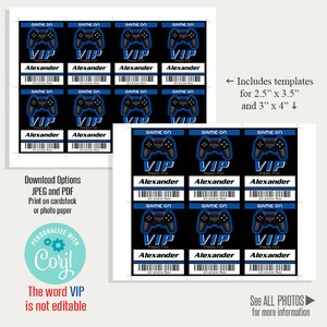 VIP Video Game Pass, Game on Birthday Party Blue VIP Pass, Editable ...