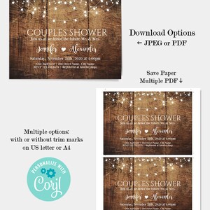 Rustic Couples Shower Invitation, Printable Wedding Templates, Instant ...