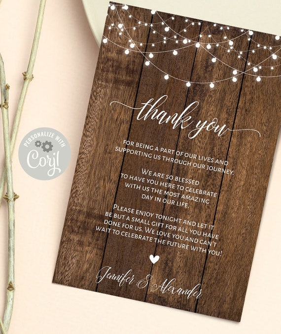 Rustic Thank You Card Printable Letter Editable Template | Etsy