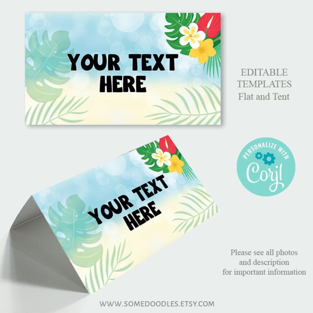 Editable Food Labels, Flat and Tents, Luau Party Decorations, Self ...