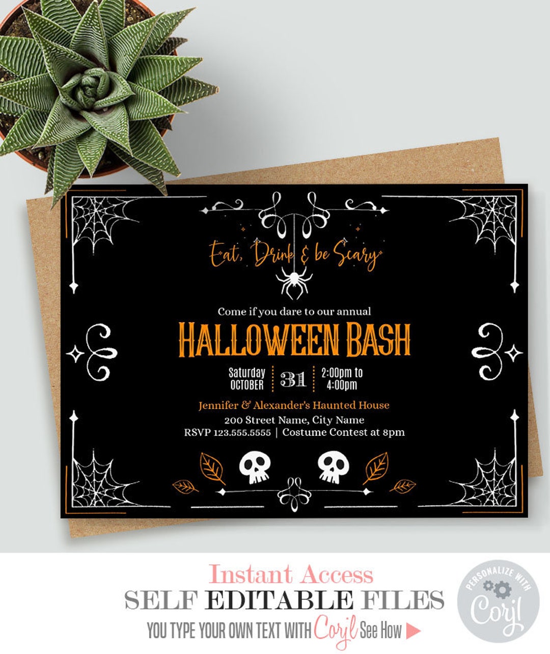 Halloween Bash Invitation, Print and Email, Instant Download Self ...