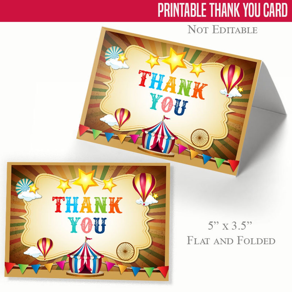 Circus Thank You Cards Printable Files Not Editable - Etsy