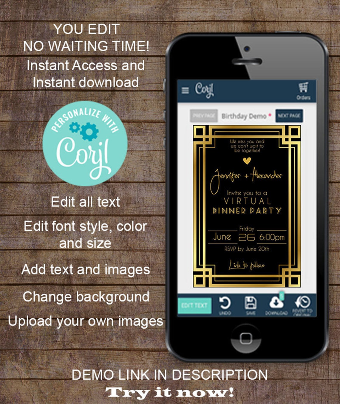 Virtual Dinner Party Invitation Social Media Editable - Etsy