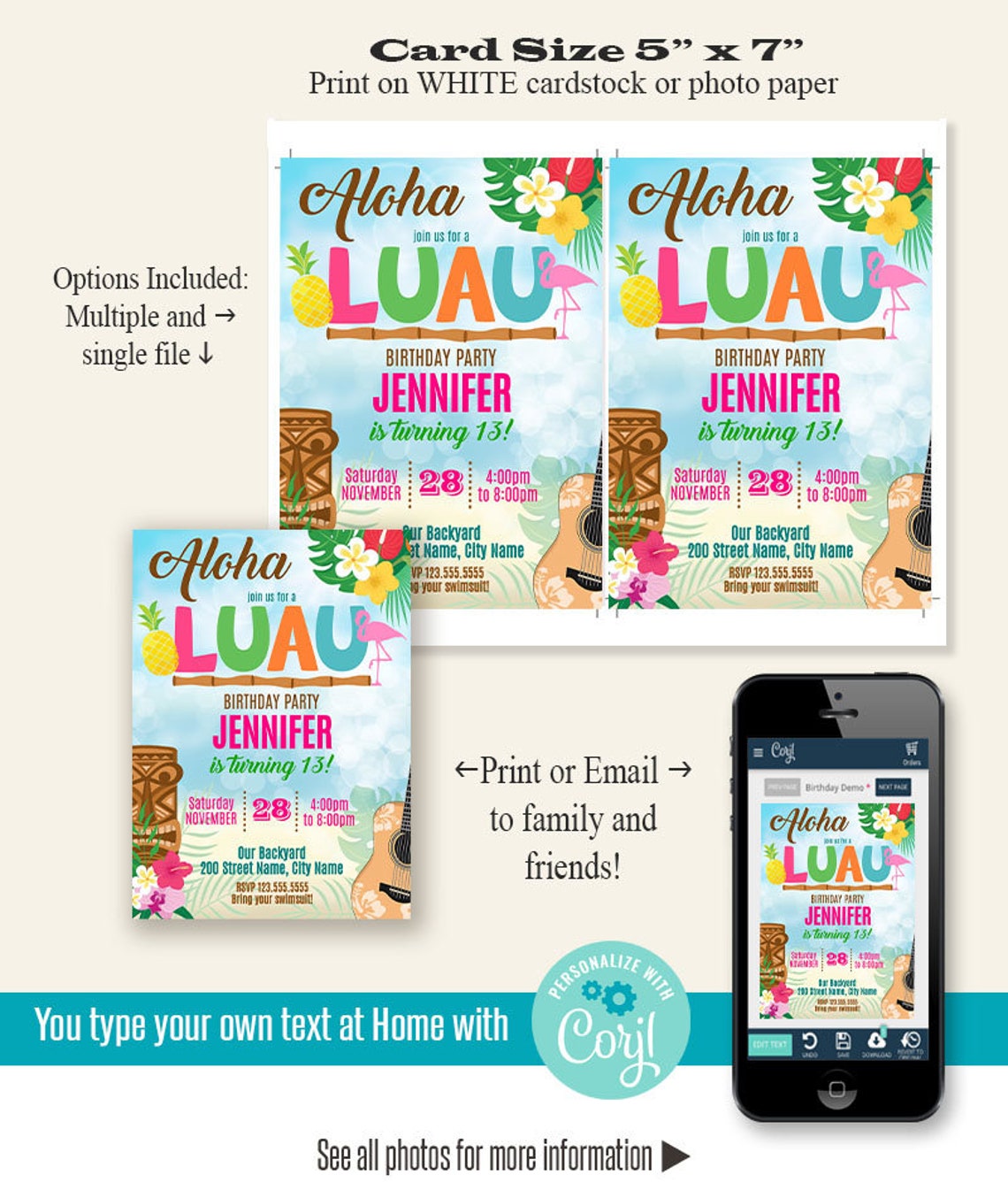 Luau Birthday Party Invitation Editable Template Printable - Etsy