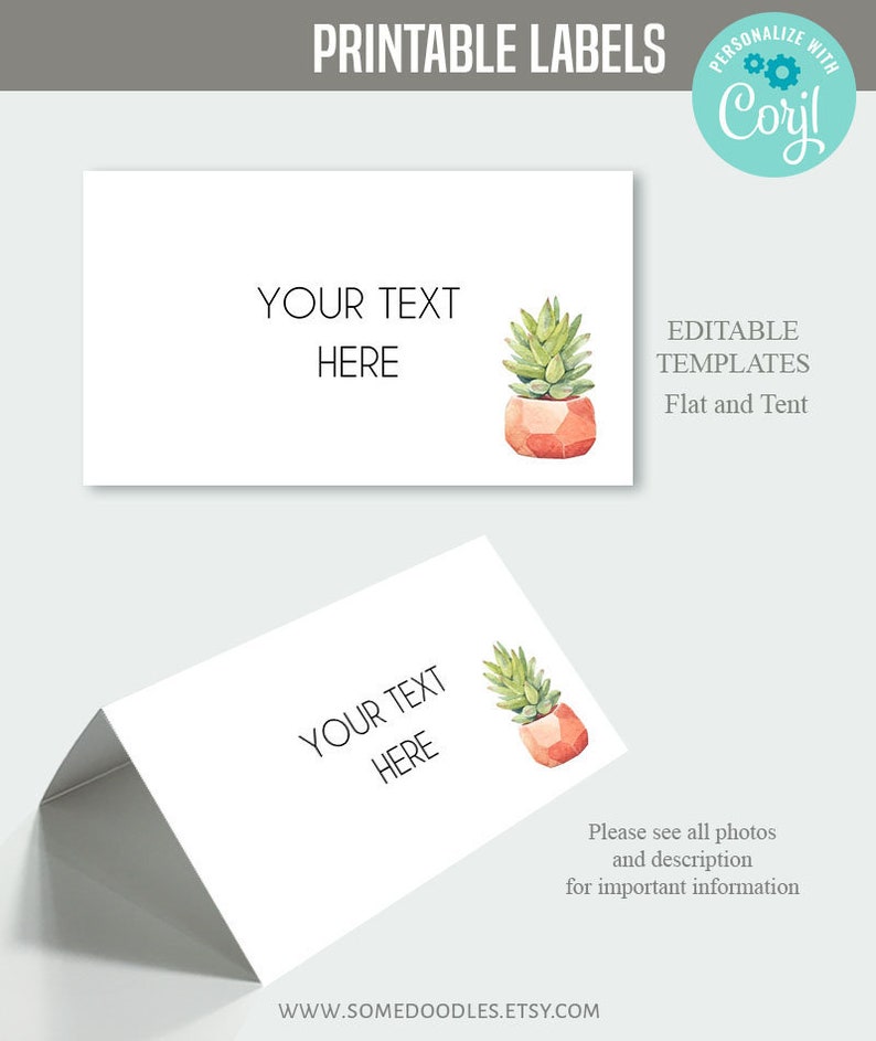 Editable Succulent Food Labels Flat and Tents Self-editable | Etsy