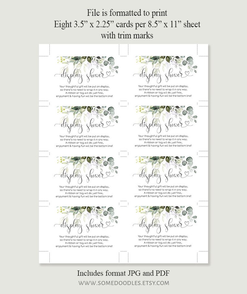 Display Baby Shower Cards Printable Not Editable PDF and JPG - Etsy