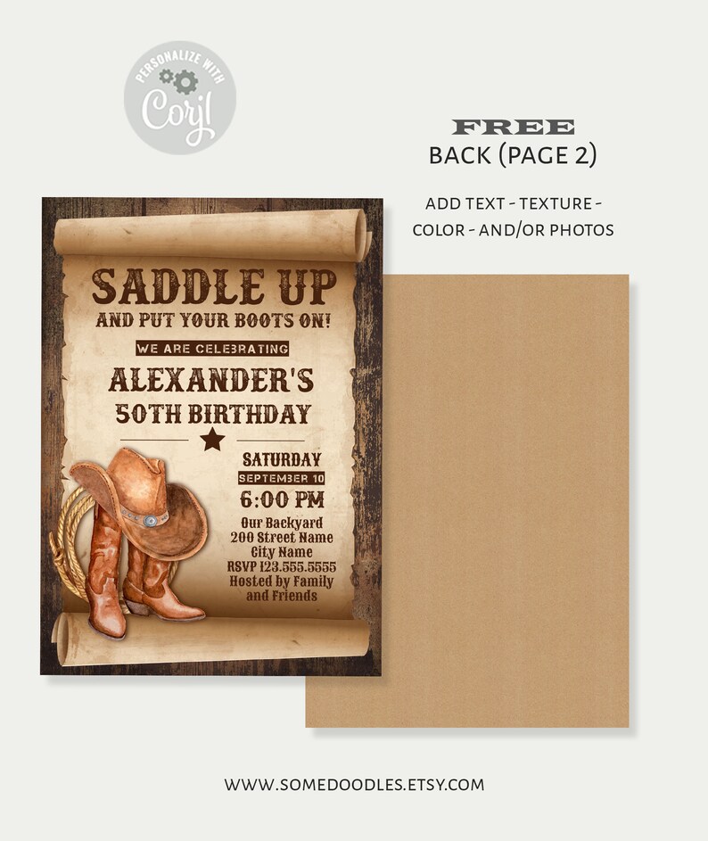 Country Western Invitation Rustic Wood Cowboy Hat and - Etsy
