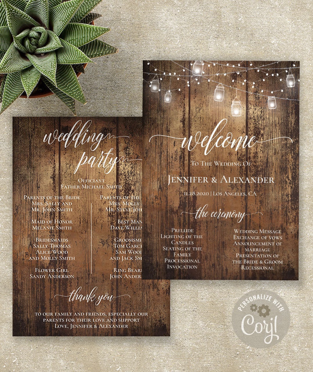 Rustic Wedding Program, Printable Self-editable Template, Edit With ...