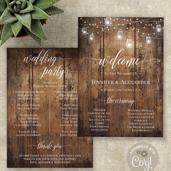 Rustic Wedding Program - Etsy
